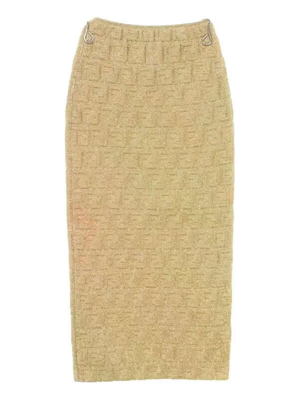 Fendi Ff Pattern Knitted Midi Skirt - Gold
