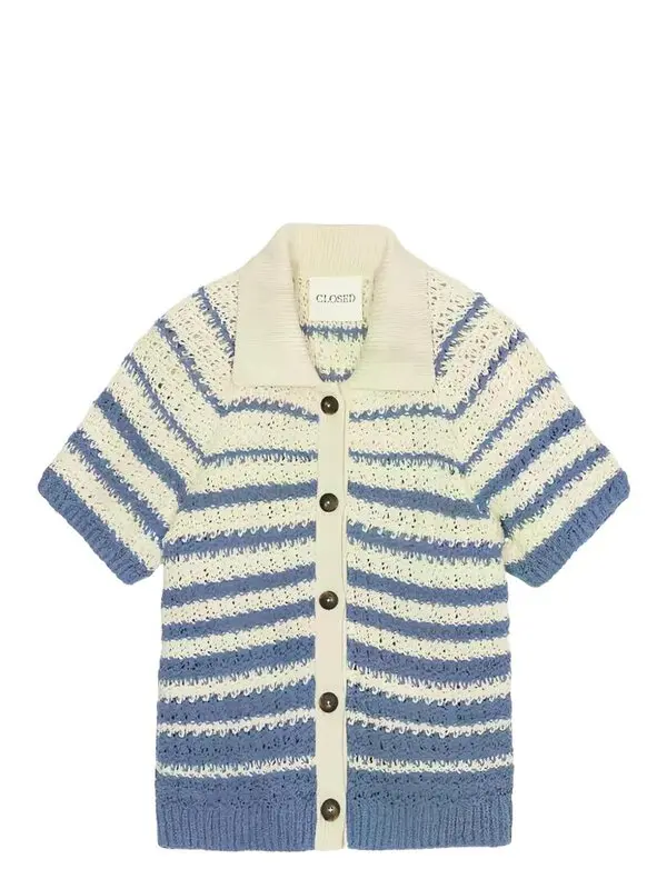 Closed Striped-knit Polo Cardigan - Blue