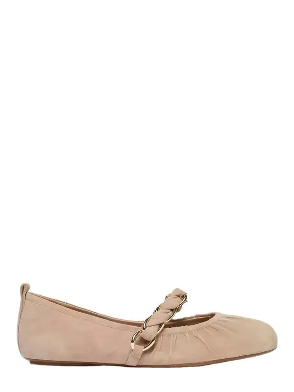 MANILA GRACE Chain-link Suede Ballet Flats - Neutrals