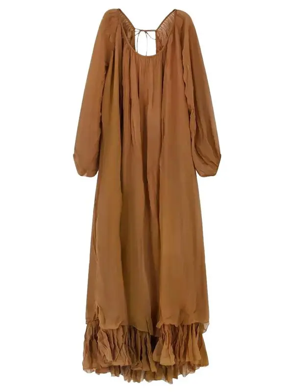 MES DEMOISELLES Maxi Dress With Ruffled Hem - Brown