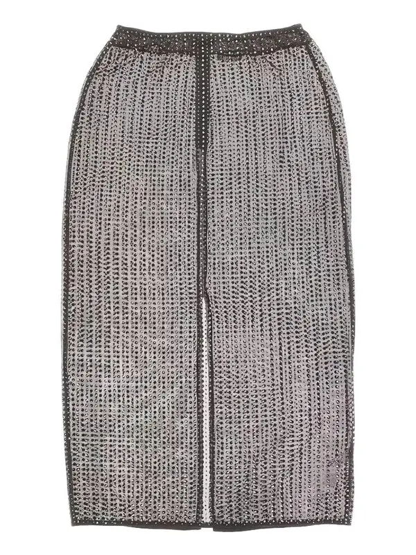 VENUJA Crystal Embellished Mesh Midi Skirt - Black