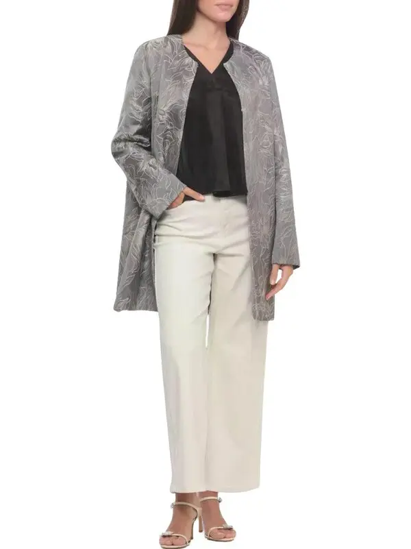 EMME Marella Floral-embroidered Round-neck Coat - Grey