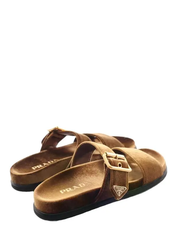 Prada Velvet Buckled Sandals - Brown