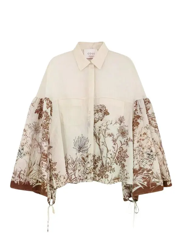 CO.GO Floral-print Flared-sleeve Shirt - Neutrals
