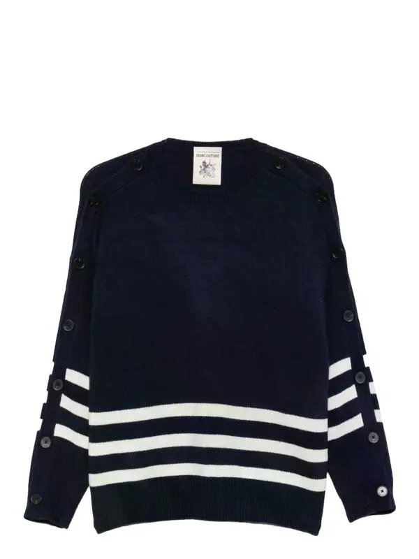 SEMICOUTURE Striped Crew Neck Sweater - Blue