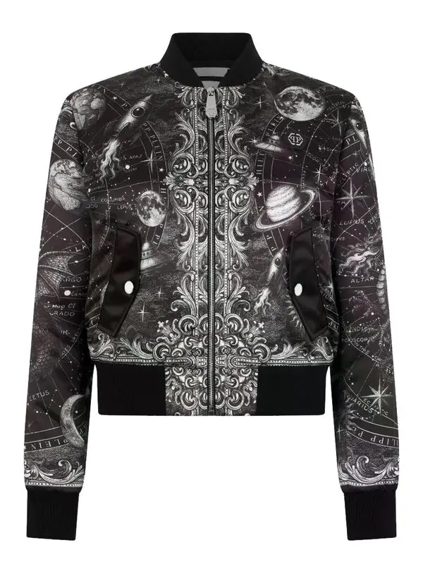 Philipp Plein Zodiac Satin Bomber Jacket - Black