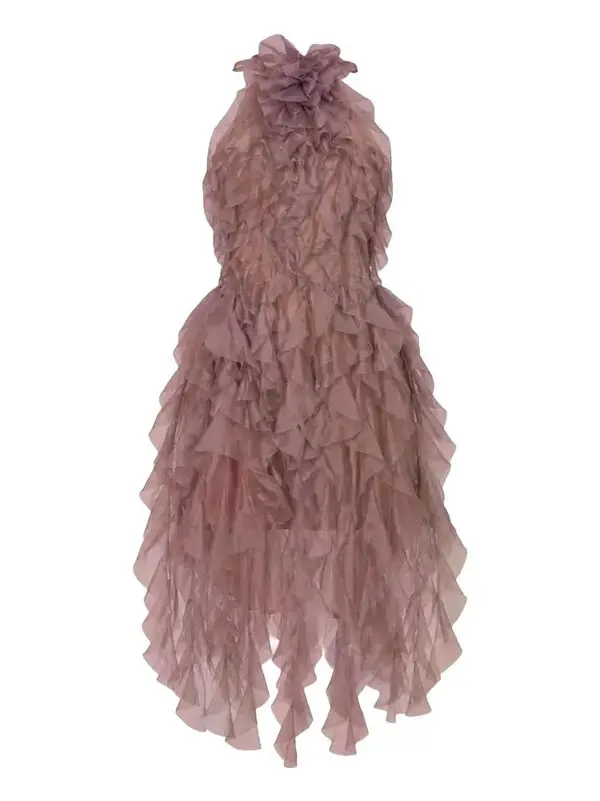 Marchesa Matte Organza Floral-appliquéd Ruffled Dress - Pink