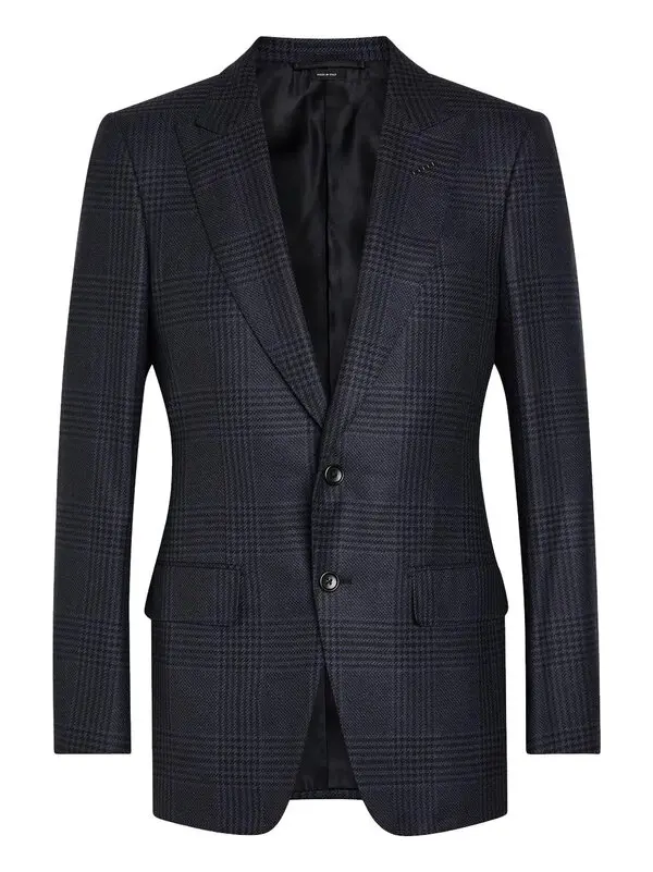 TOM FORD Houndstooth Wool Blazer - Navy