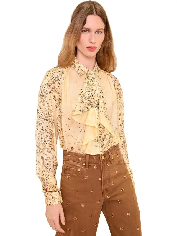 Ulla Johnson Gesture Long Sleeve Silk Blouse In Floral Jacquard - Forsythia