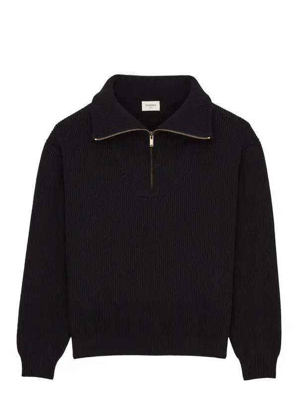 Saint Laurent Rib-knit Wool Half-zip Sweater - Black