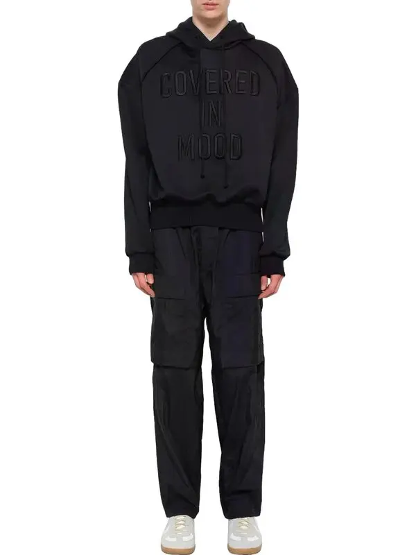 JUUN.J Embroidered Slogan Hoodie - Black