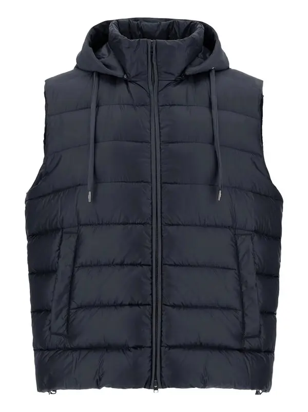 Herno Quilted Drawstring Hooded Vest - Blue