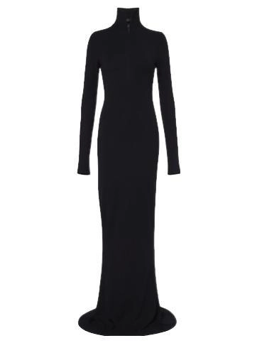 MUGLER Wool-blend Jersey Turtleneck Maxi Dress - Black
