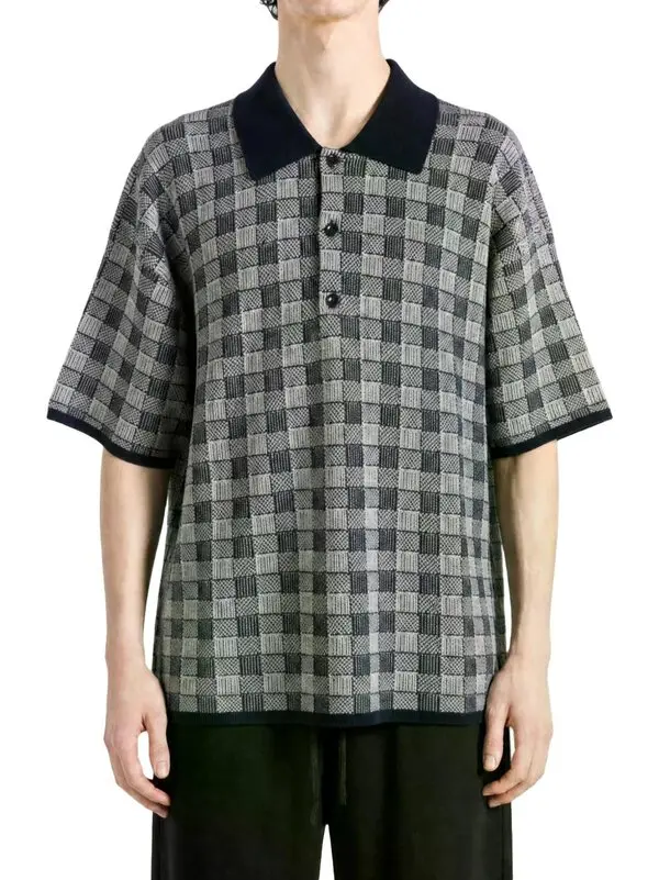 THE ELDER STATESMAN Check-pattern Short-sleeve Polo Shirt - Grey