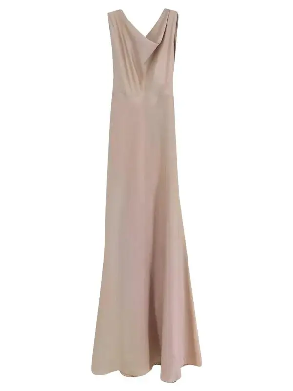 ACTUALEE Satin Waistband Sleeveless Maxi Dress - Neutrals