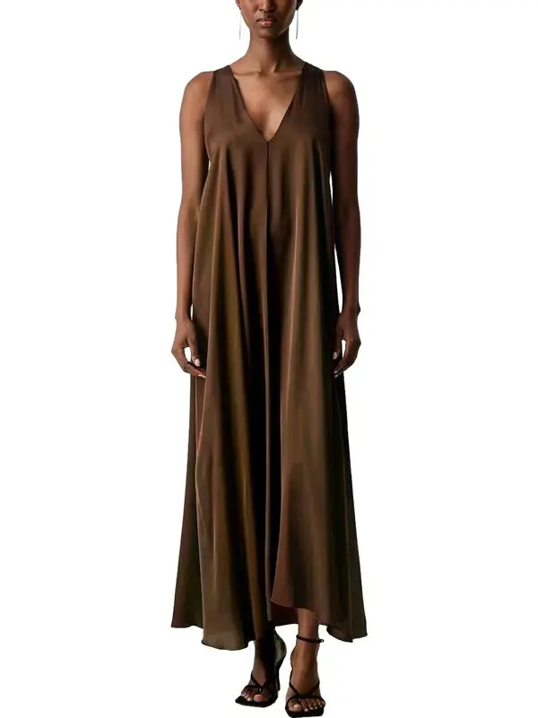 HAVEONE V-neck Sleeveless Maxi Dress - Brown