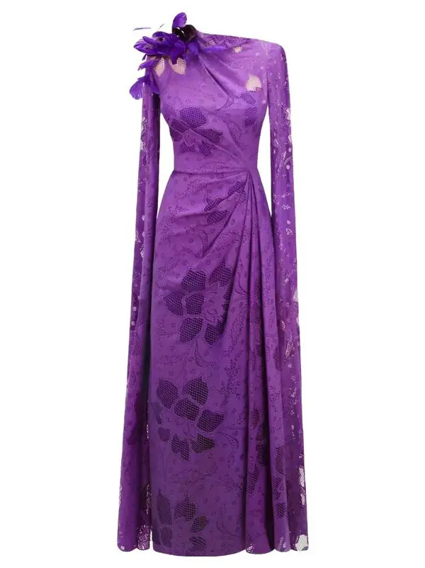 GEMY MAALOUF Flower-lace Midi Dress - Purple