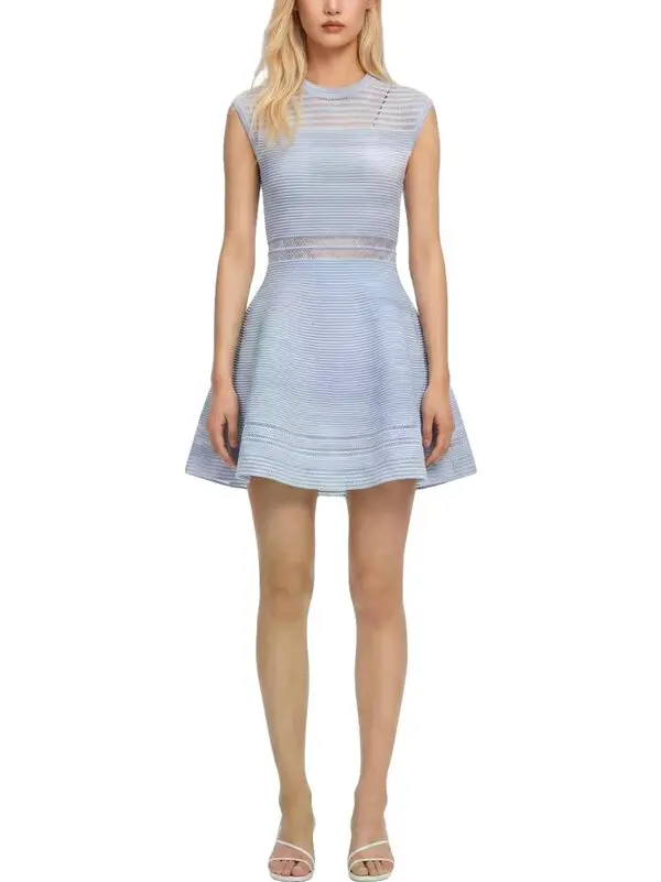 Simkhai Ribbed-knit Mesh-panel Mini Dress - Blue