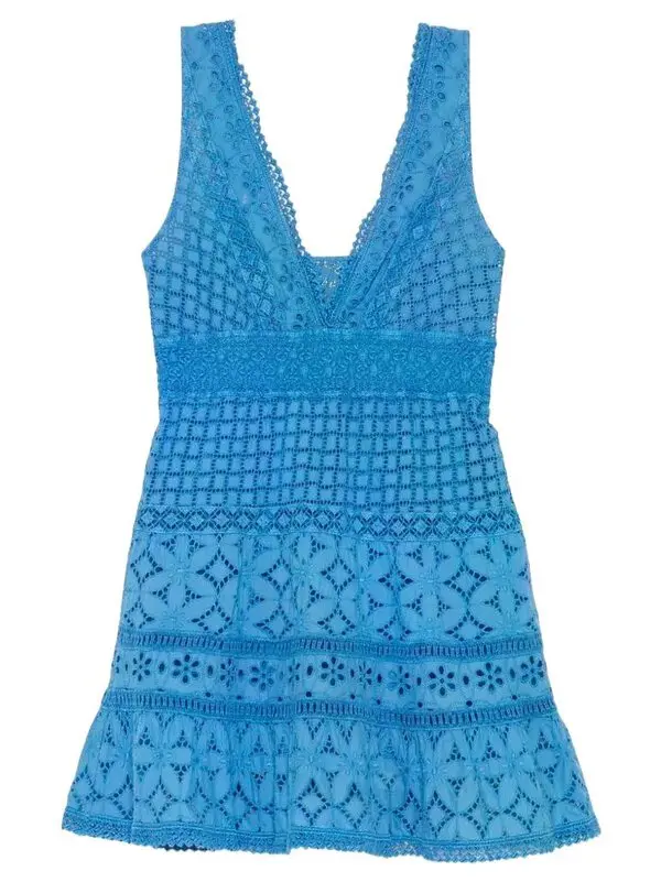 Temptation Positano Cornflower Crochet Knit Mini Dress - Blue