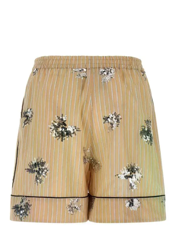 LE TWINS Sequin Embellished Striped Shorts - Neutrals