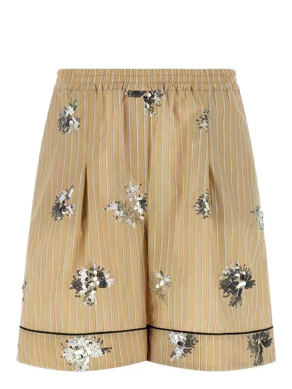 LE TWINS Sequin-embellished Striped Cotton Shorts - Neutrals