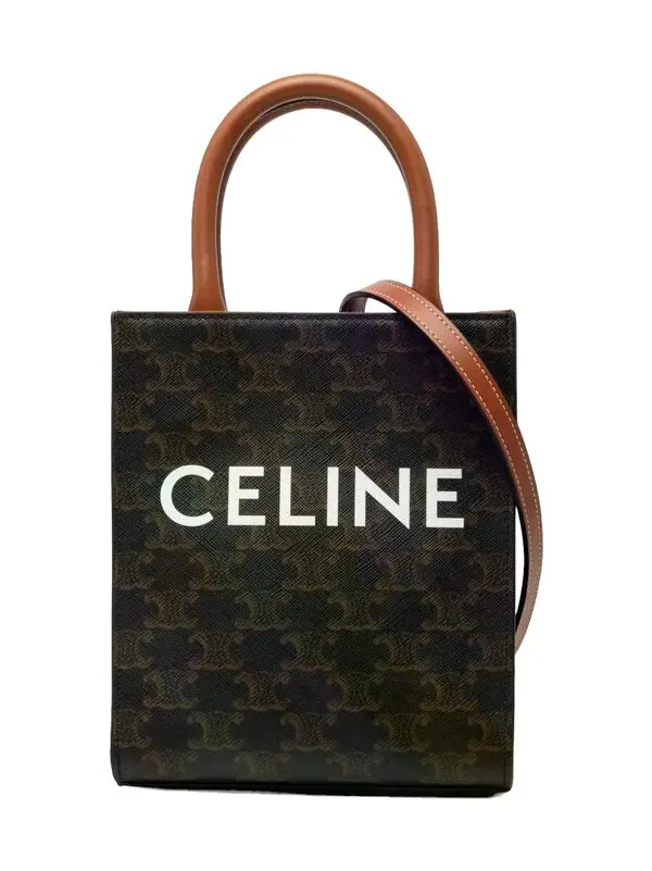 Celine 2023 Mini Triomphe Coated Canvas Vertical Cabas Satchel - Brown