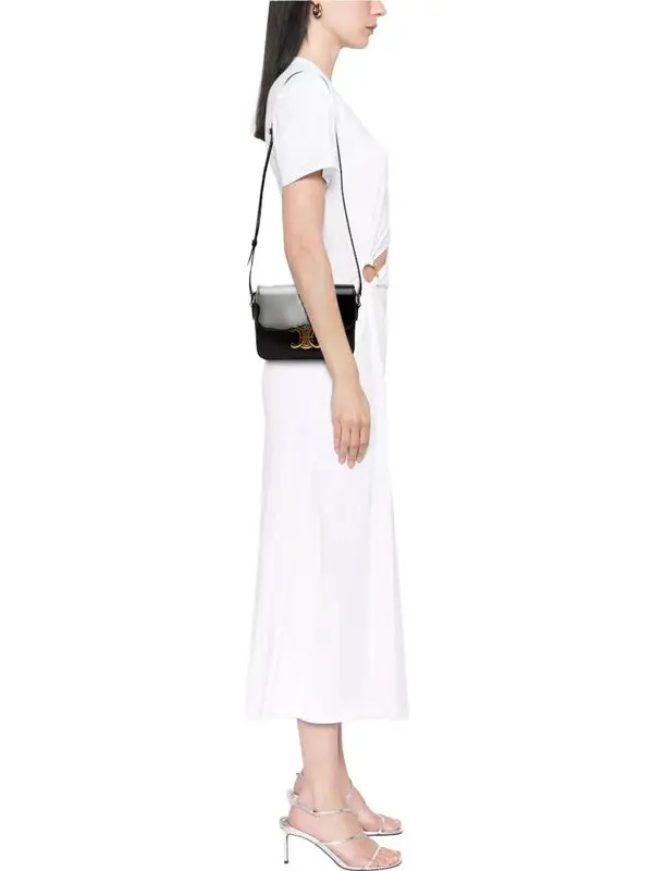 Celine 2024 Teen Shiny Calfskin Triomphe Crossbody Bag - Black