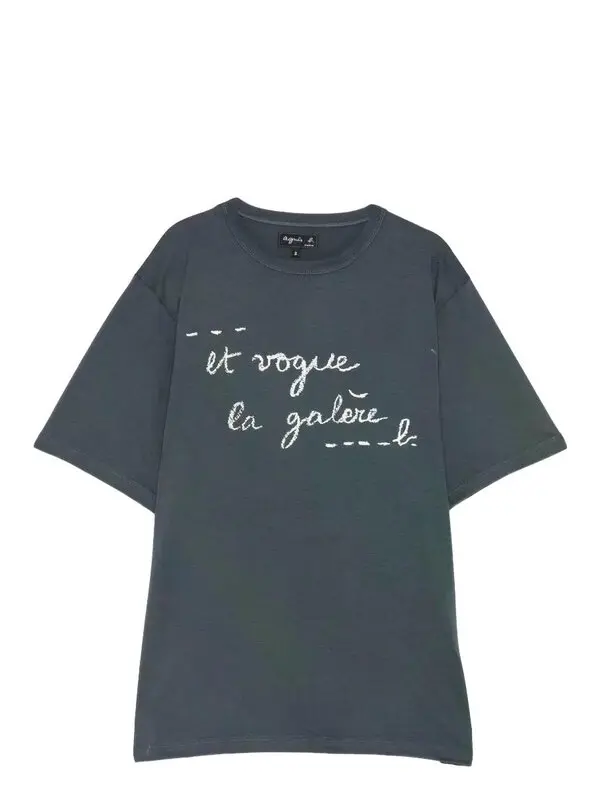 AGNES B. Cotton Slogan Print T-shirt - Grey