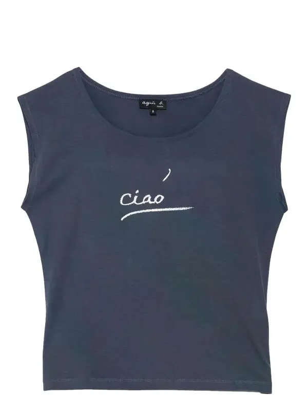 AGNES B. Ciao" Slogan Print Cotton Tank - Blue