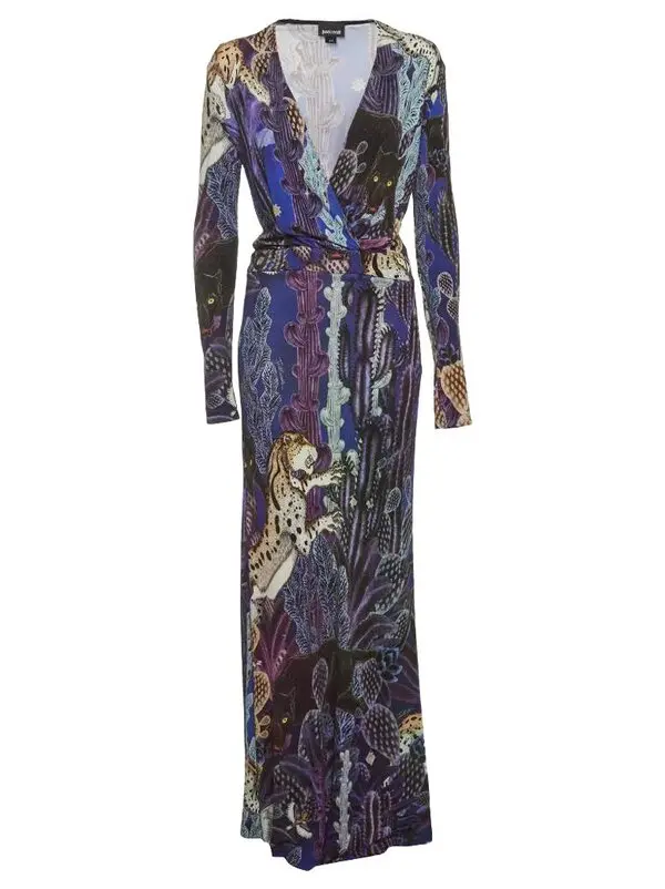 Just Cavalli Printed Long Sleeve Maxi Dress - Blue