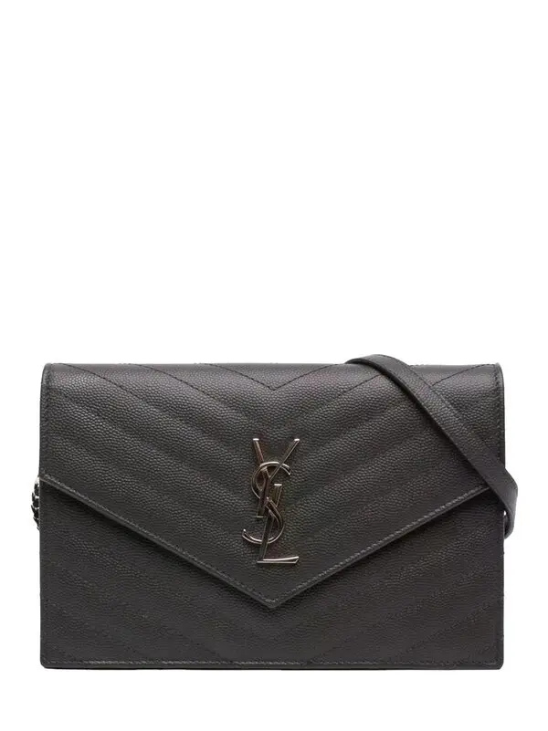 Saint Laurent 2016 Grain De Poudre Chevron Cassandre Envelope Chain Wallet Crossbody Bag - Grey