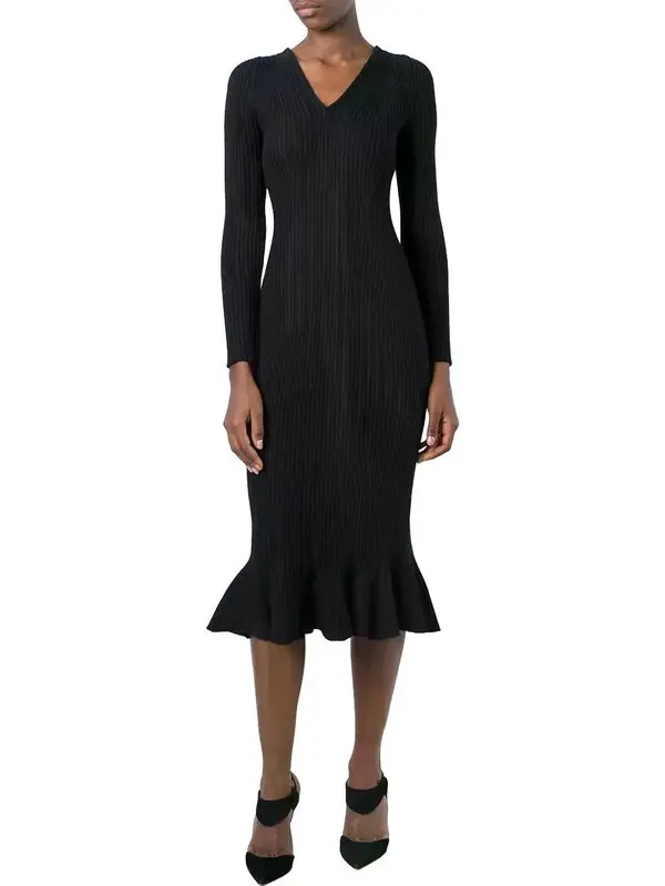 LANVIN Ribbed Knit Frill Dress - Black