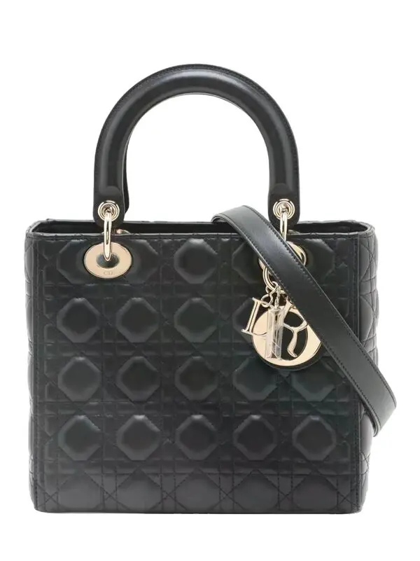 Dior 2000-2026 Medium Lambskin Cannage Lady Satchel - Black