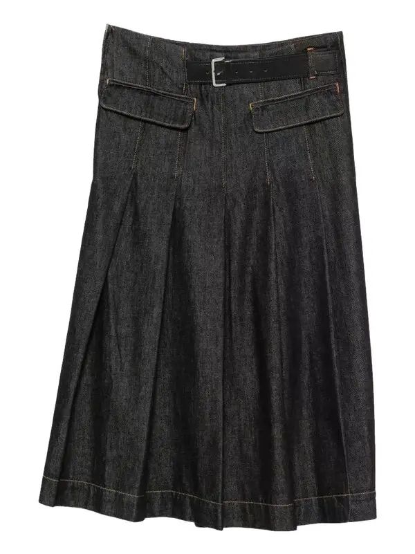 SEMICOUTURE Belted Midi Skirt With Contrast Stitching - Black