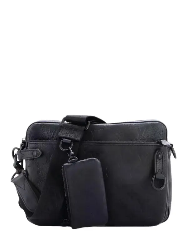LOUIS VUITTON Trio Messenger Bag Monogram Shadow Leather Crossbody Bag - Black