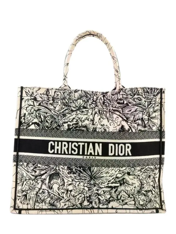 Dior Book Embroidered Canvas Large Tote Bag - Black