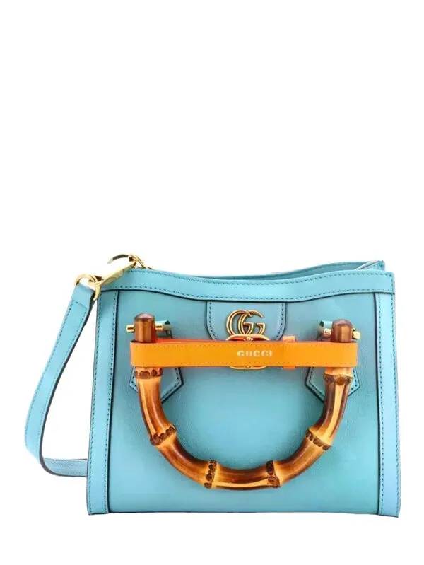 Gucci Diana Mini Bamboo Handle Tote Leather Crossbody Bag - Blue
