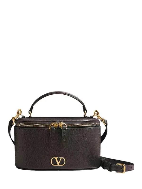 Valentino Garavani Mini Vlogo Signature Leather Vanity Tote Bag - Brown