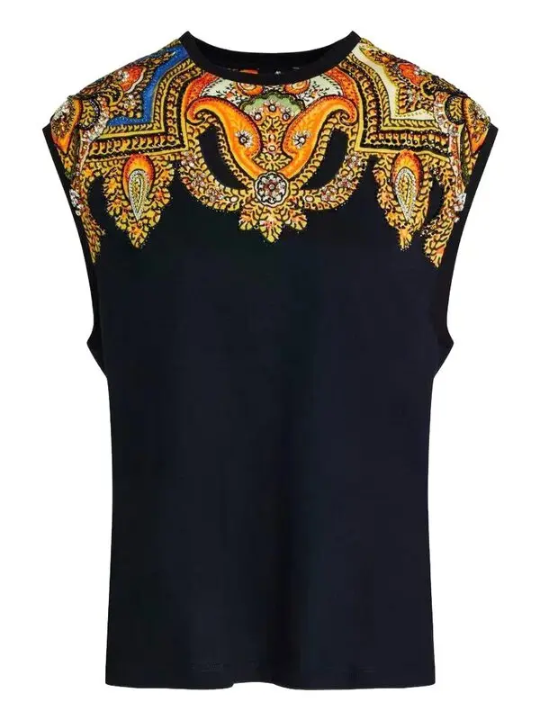 Etro Embellished Paisley-print Top - Black