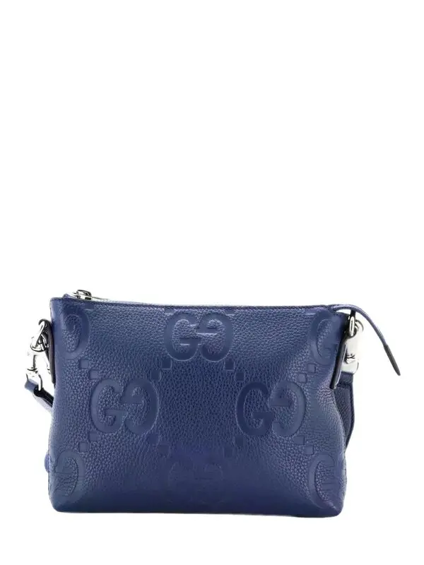 Gucci Zip Messenger Bag Jumbo Gg Embossed Leather Small Crossbody Bag - Blue