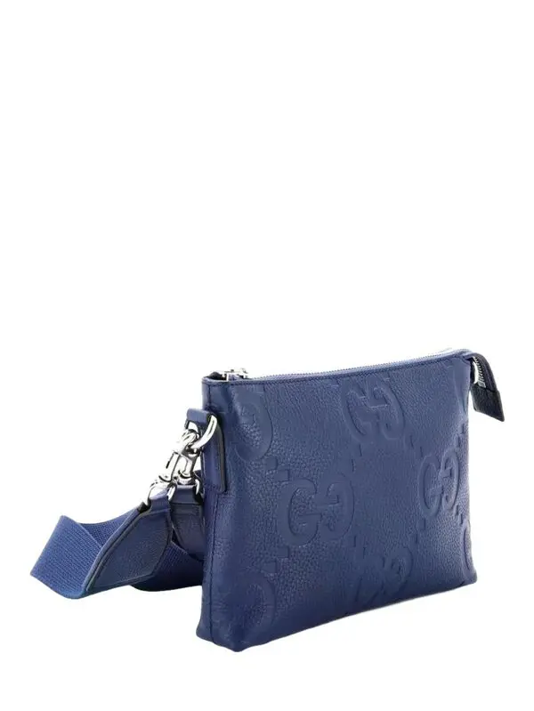 Gucci Jumbo Gg Embossed Leather Small Messenger Bag - Blue