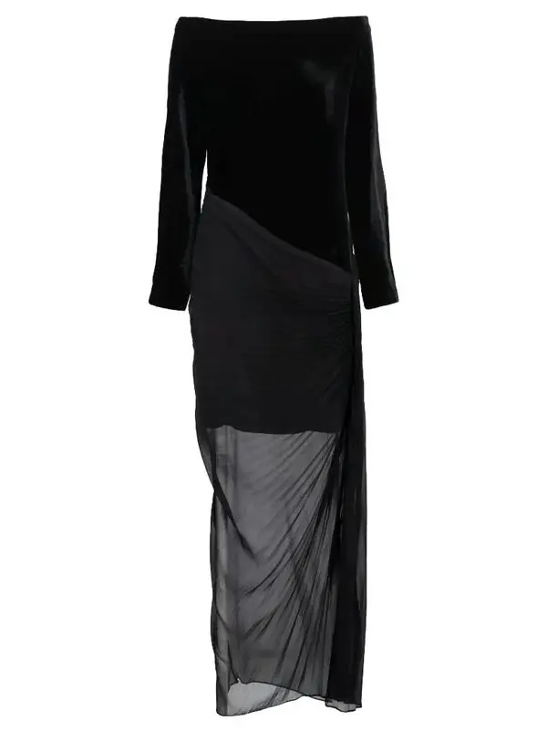 Versace Off-shoulder Pleated Midi Dress - Black
