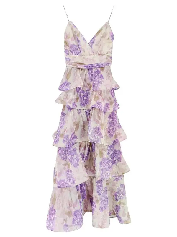 ACTUALEE Ruffled Floral-print Maxi Dress - Purple