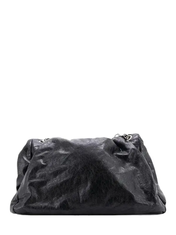 Balenciaga Monaco Chain Flap Leather Large Shoulder Bag - Black