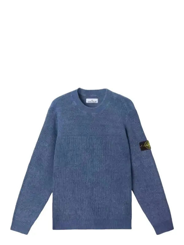 Stone Island Logo-patch Waffle-knit Sweater - Blue