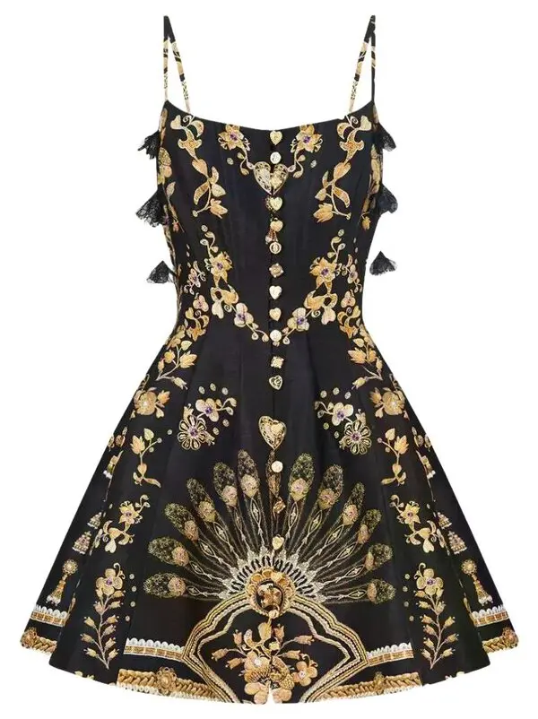 Camilla Taurus Rising Print Crystal Embellished Corset Mini Dress - Black