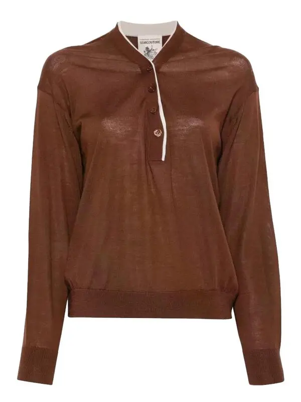 SEMICOUTURE Long-sleeve Button-fastening Wool Top - Brown