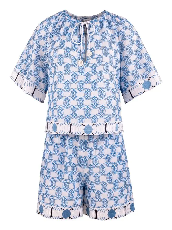 KARMA ON THE ROCKS Oto Broderie Anglaise Cotton Shorts Set - Blue