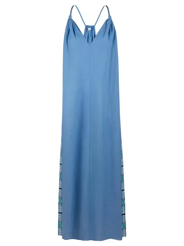 KARMA ON THE ROCKS Sabi Embroidered Linen Maxi Dress - Blue