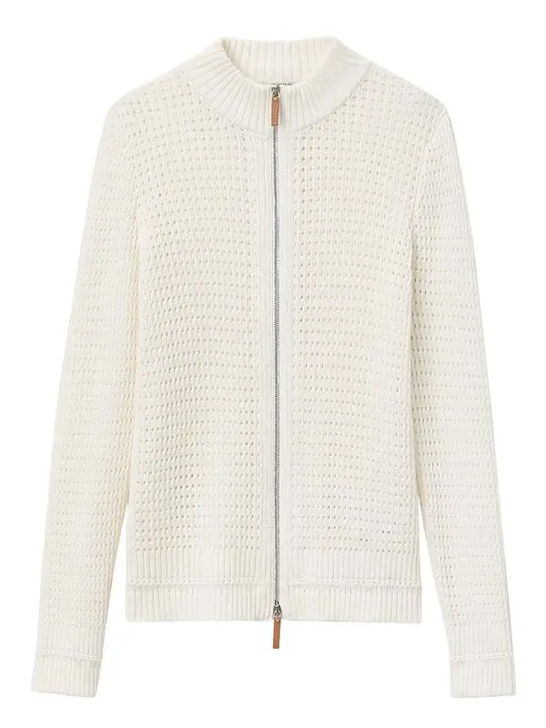 Lafayette 148 New York Textured Stitch Zip Front Cardigan - Cloud